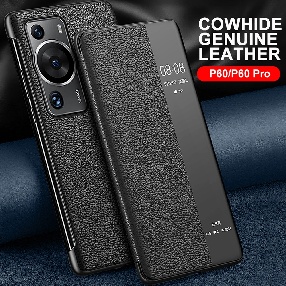 Genuine Leather Flip Cover For Huawei P60 Pro P60Pro Case Original ...