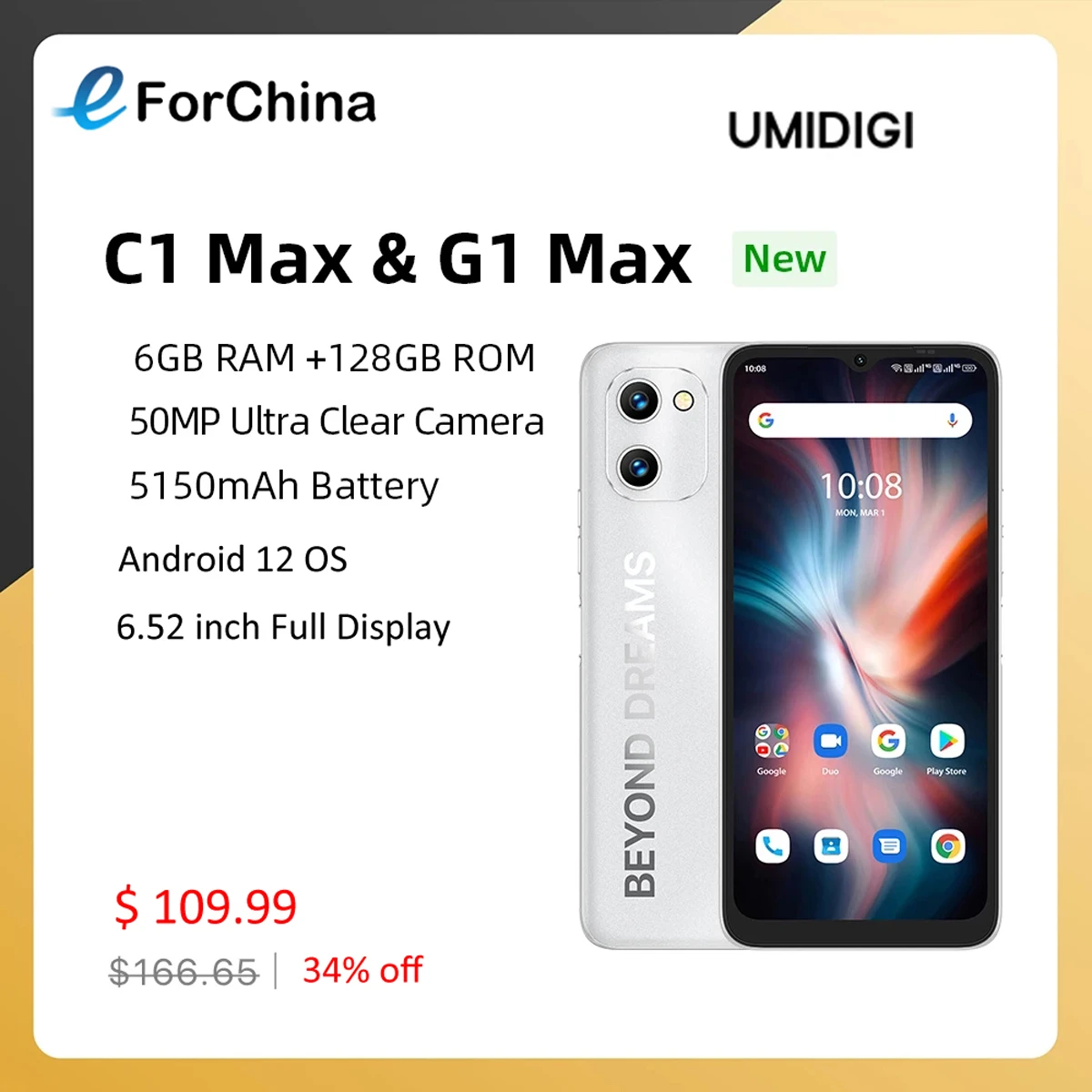 Umidigi-スマートフォンc1 & g1 max,グローバルバージョン,6.52インチ画面,6GB RAM,128GB ROM,オクタコア ...