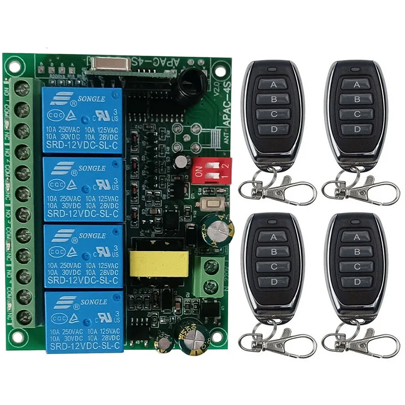 AC110V-220V-230V-4CH-4-CH-4-Channel-10A-Relay-RF-Wireless-Remote ...