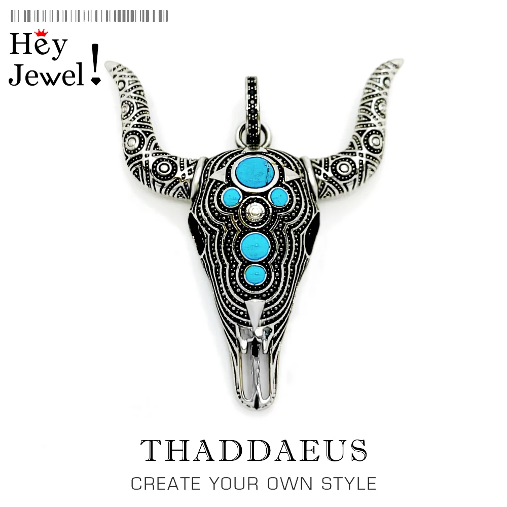 Pendant Blue Bull Head Skull Fashion Punk Ethnic Jewelry Europe 925 ...