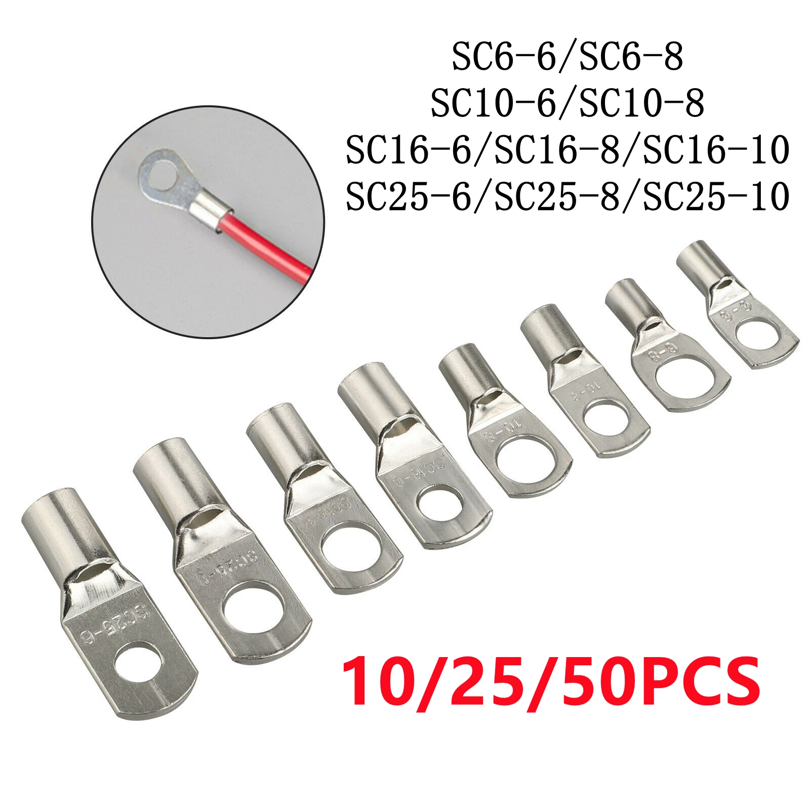 50-25-10PCS-SC-Bare-Copper-Terminals-Wire-Welding-Cable-Lugs-Connector ...