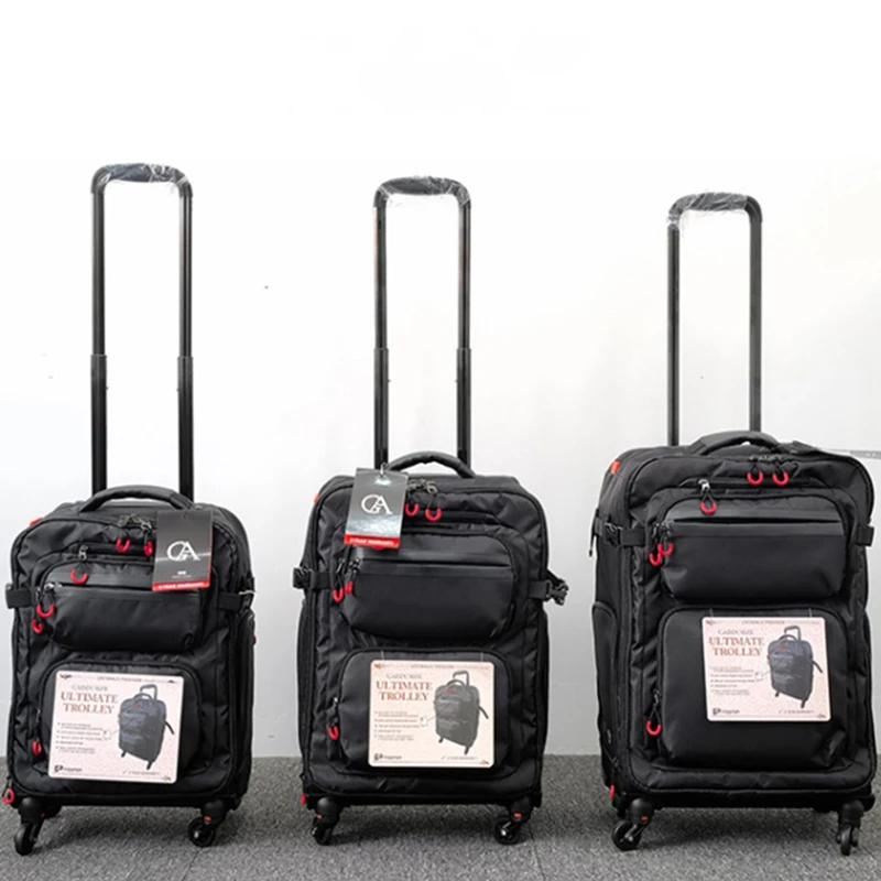 Wheeled-Backpack-Black-Suitcase-Oxford-Trolley-Bag-Lightweight-Luggage ...