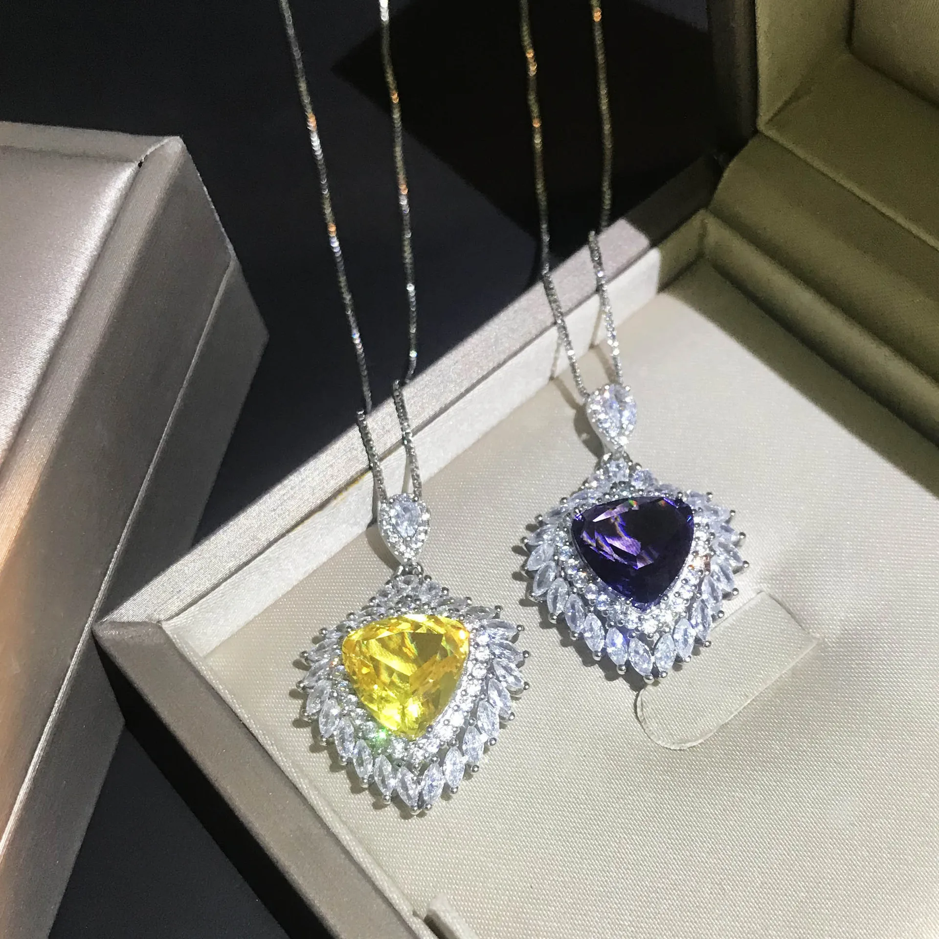 Retro-Millennium-Cut-Fat-Triangle-Yellow-Zircon-Necklace-Luxury-High ...