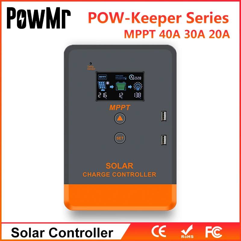 PowMr 100% MPPT 20A 30A 40A Solar Charge Controller 12V/24V Battery ...