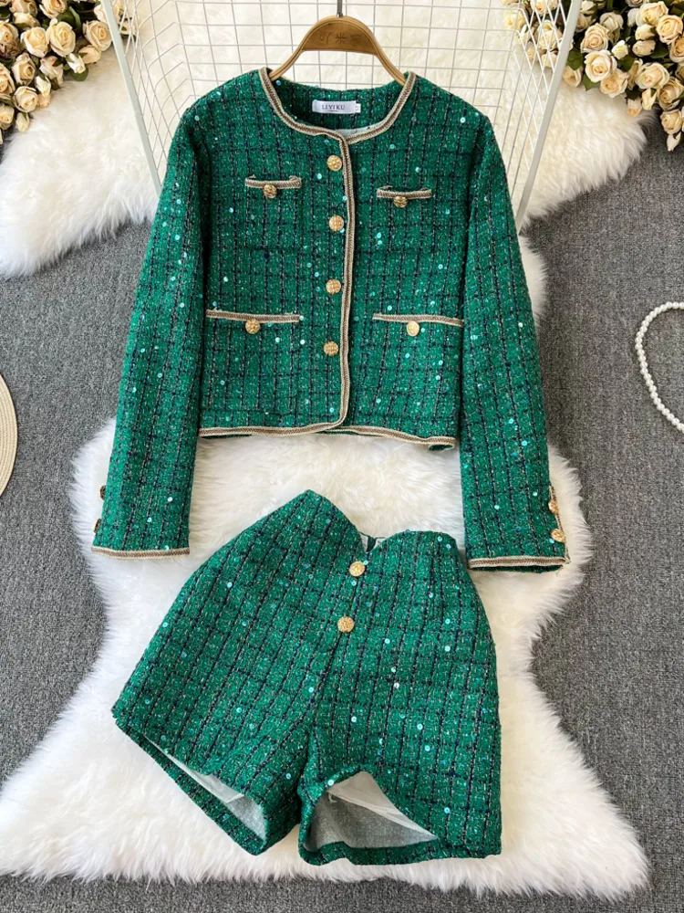 Autumn-Winter-Lady-Two-Piece-Outfit-Women-Fashion-Luxury-Plaid-Sequins ...