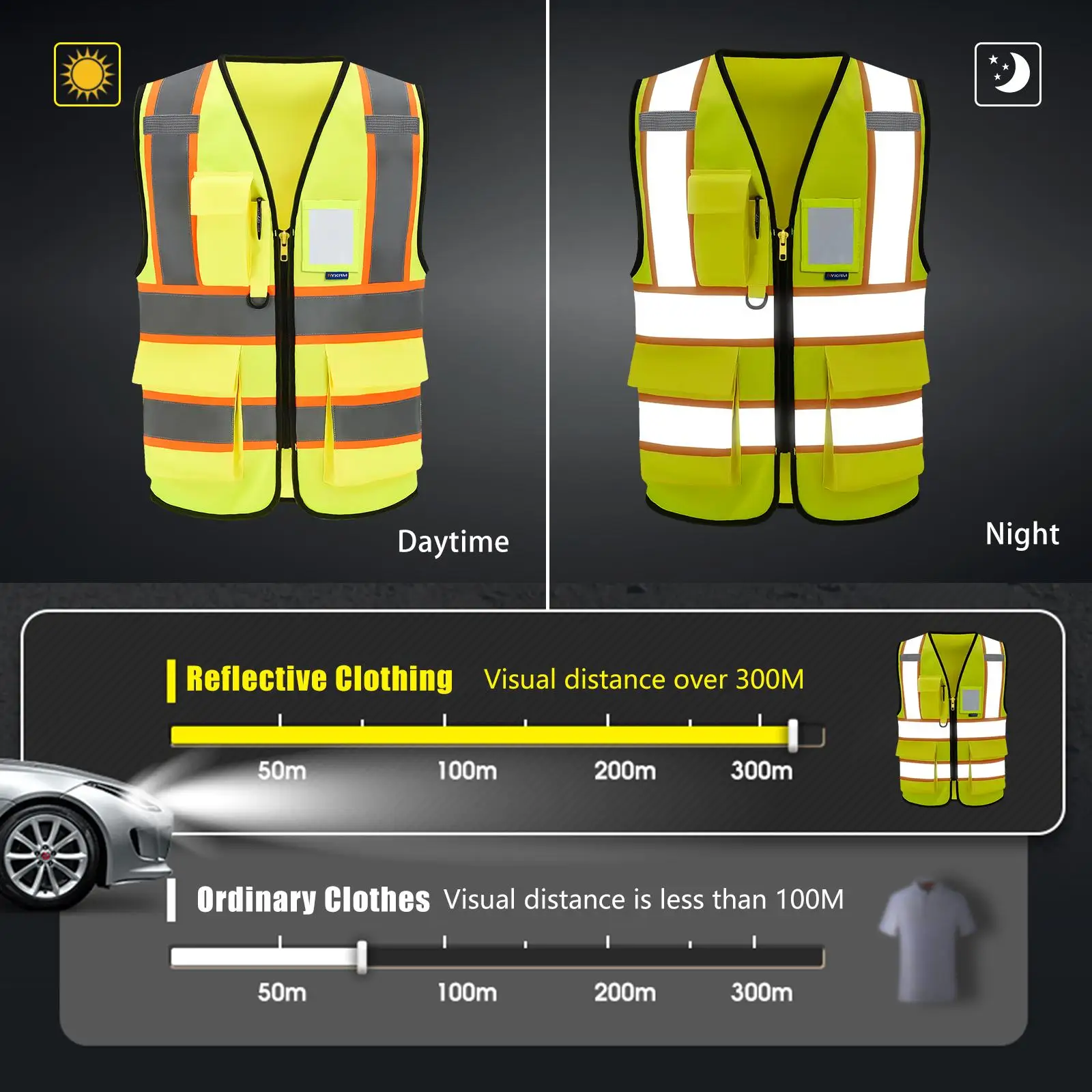Reflective Safety Vest Pockets Zipper | High Visibility Yellow Safety ...