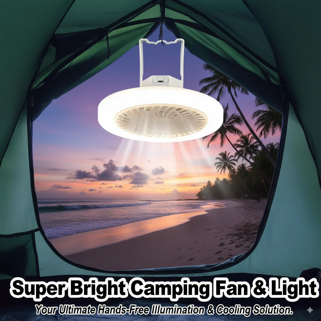 Usb Rechargeable Led Camping Fan Light Chargeable With Hooked Portable ...