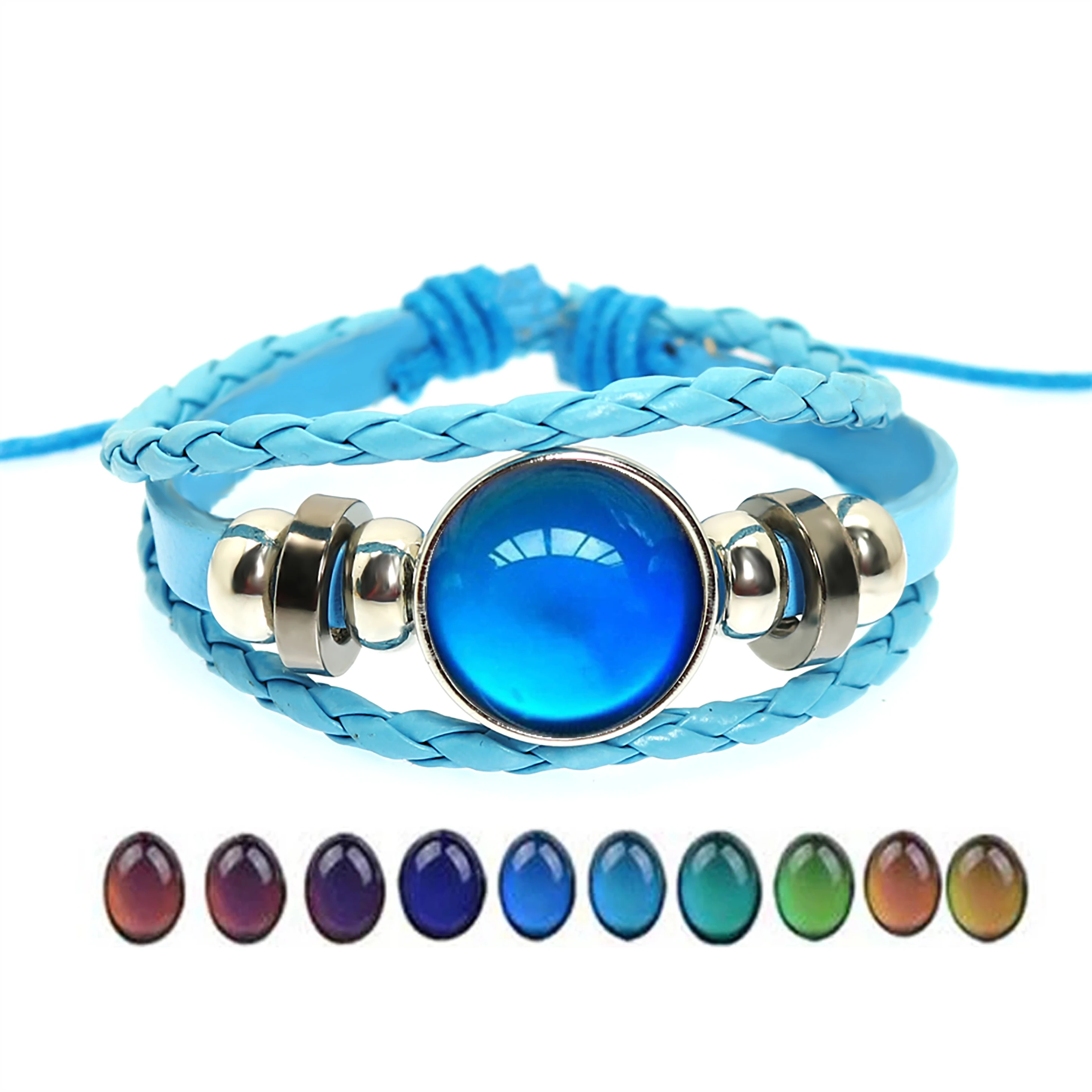 Trendy Temperature Change Color Mood Weave Rope Leather Bracelet Smart ...
