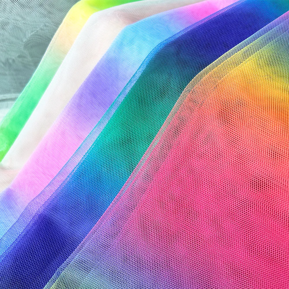 63x35in Rainbow Gradient Tulle Fabric Hexagon Mesh Yarn For Photo ...