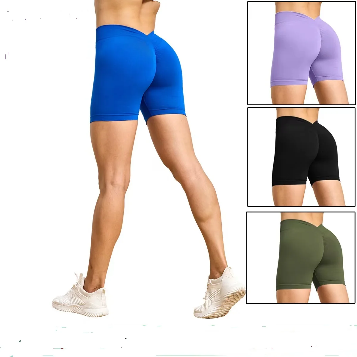Summer-Women-Back-V-Seamless-Yoga-Shorts-High-Waist-Running-Outfit ...