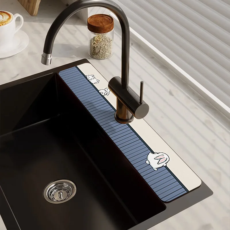 Faucet-Suction-Mat-Diatom-Mud-Wash-Sink-Kitchen-Narrow-Edge-Drain-Mat ...