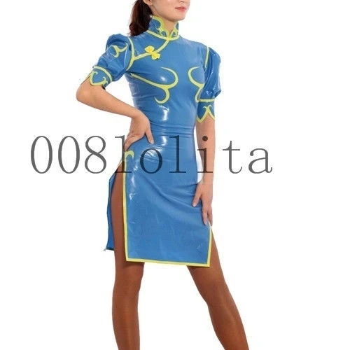 Latex-Rubber-Chinese-style-Cheongsam-Elegant-Dignified-Skirt-Dress-Size ...