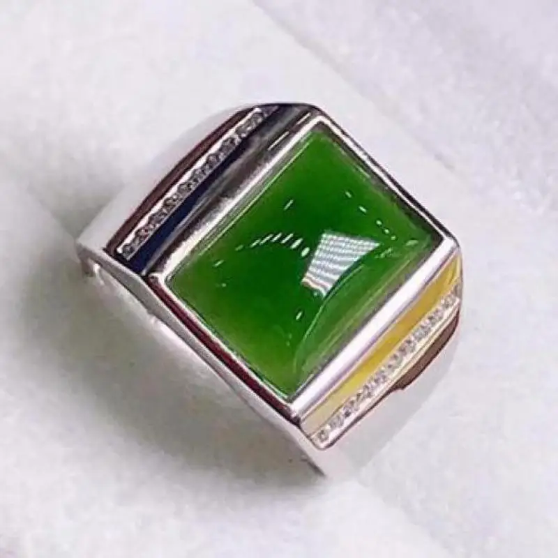 S925-Sterling-Silver-Green-Jade-Rectangular-Ring-Men-Fine-Jewelry ...