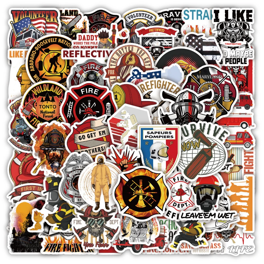 50Pcs-Lot-Firefighter-Stickers-Waterproof-No-Duplicate-For-Skateboard ...