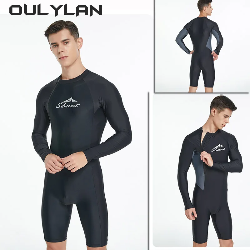 Oulylan Men One Piece Swimsuit Tight Fitting Long Sleeved Sun