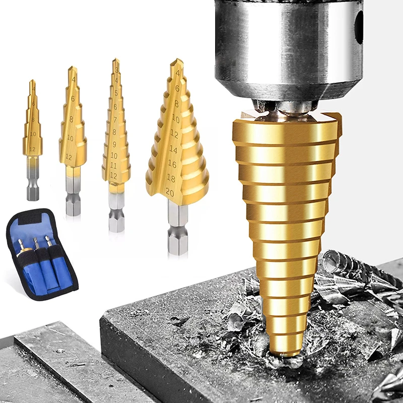3Pcs/set 3 12mm 4 12mm 4 20mm HSS Straight Groove Step Drill Bit Titanium Coated Wood Metal Hole ...