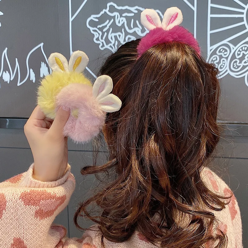 Children-Girls-Cute-Cartoon-Rabbit-Plush-Elastic-Hair-Bands-Hair ...