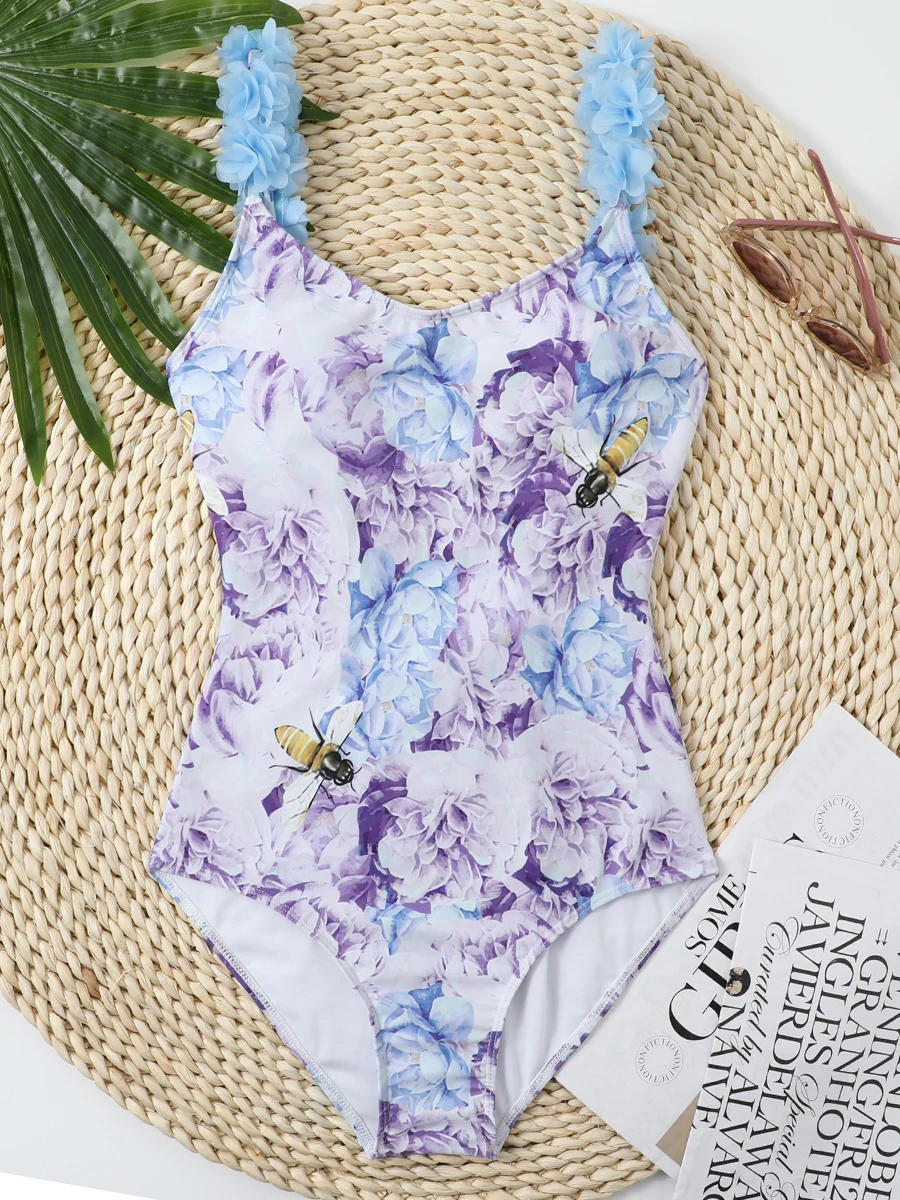 2024-Printed-One-Piece-Swimsuit-Ruffle-Backless-Swimwear-Women-Padded ...