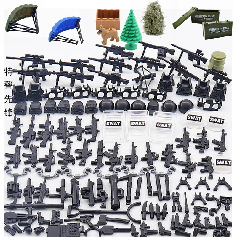 Military-Weapon-Box-SWAT-Gun-Sandbag-Armor-Cannon-Guns-Toy-Suit-Figures ...