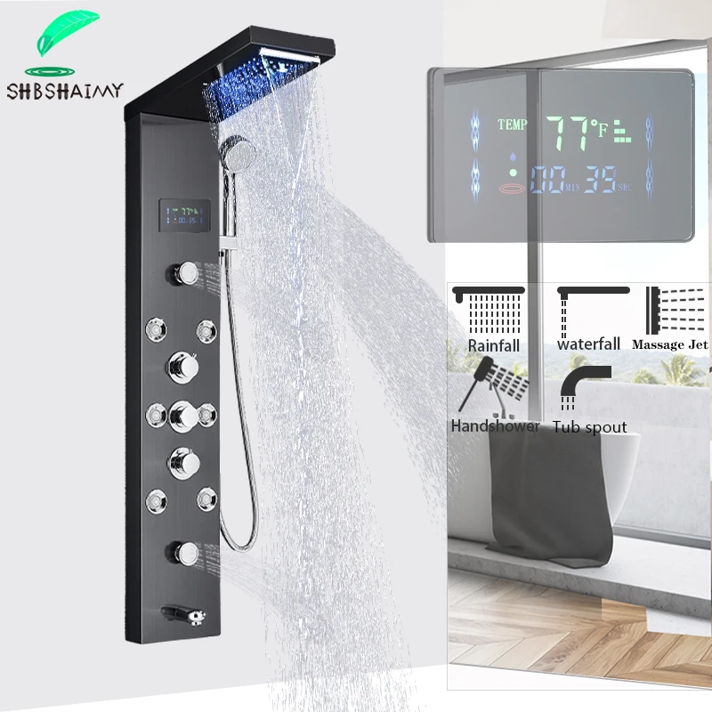 LED-Light-Shower-Panel-Waterfall-Rain-Digital-Display-Shower-Faucet-Set ...