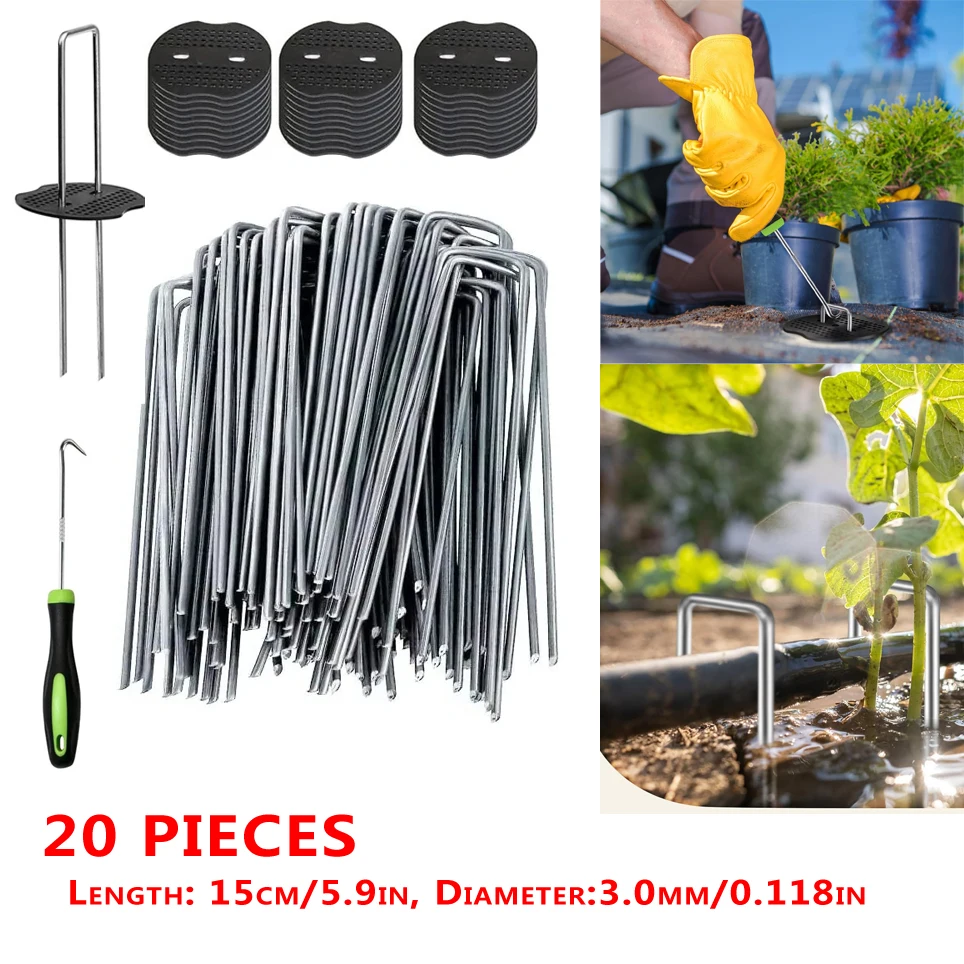 20Pcs-U-shaped-Ground-Pegs-Buffer-Washers-Garden-Pegs-for-Securing-Weed ...