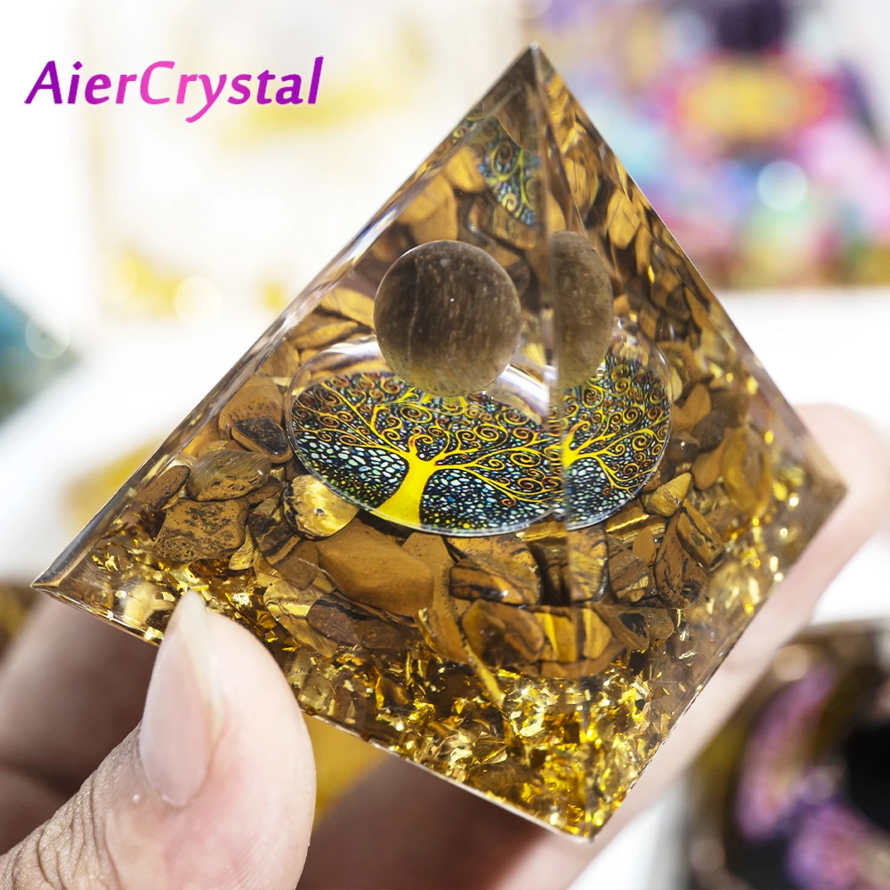 Resin Pyramid Natural Crystals Gravel Stone Energy Generator Reiki ...