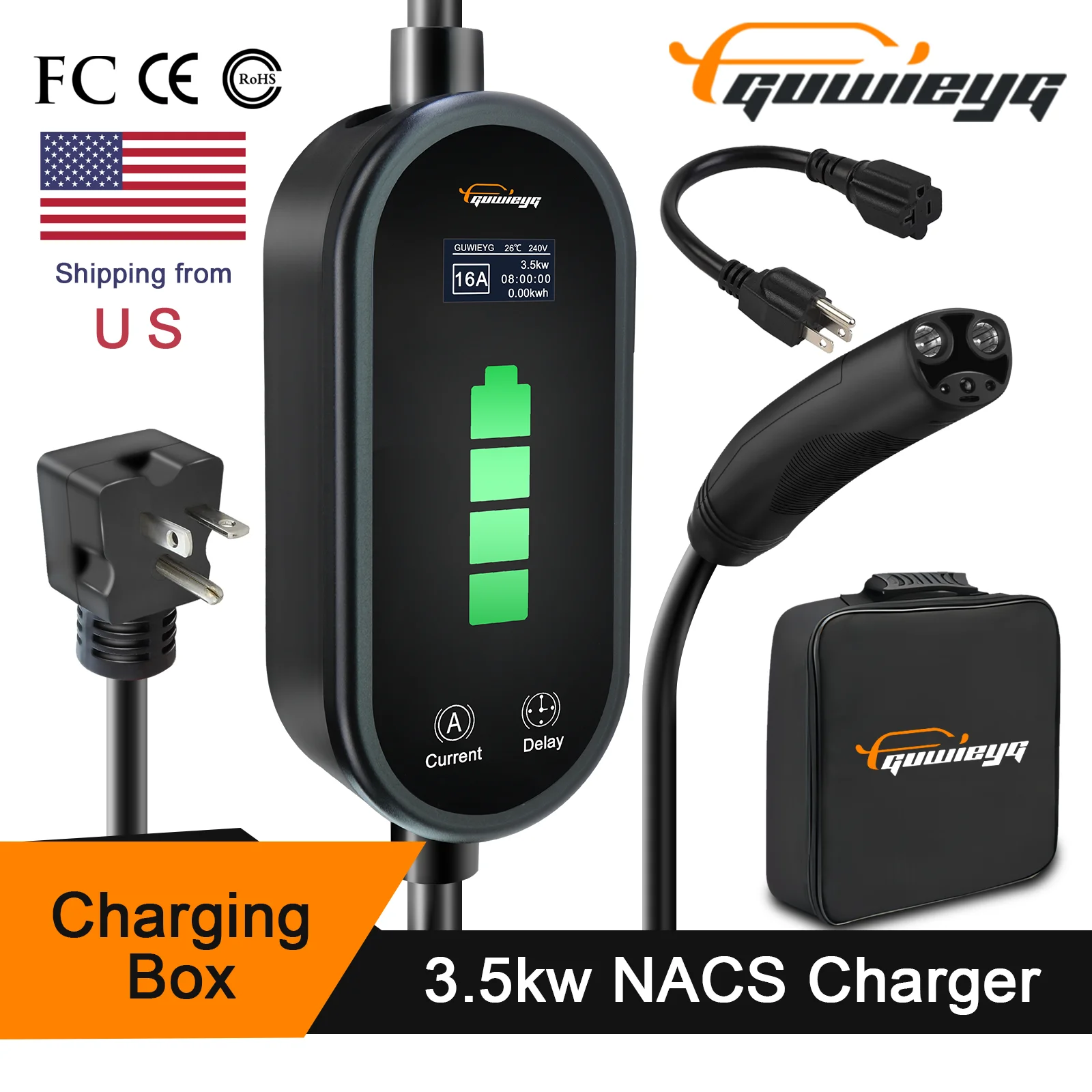 GUWIEYG-NACS-Portable-charger-16A-3-5KW-MAX-Compatible-with-NACS-Car ...