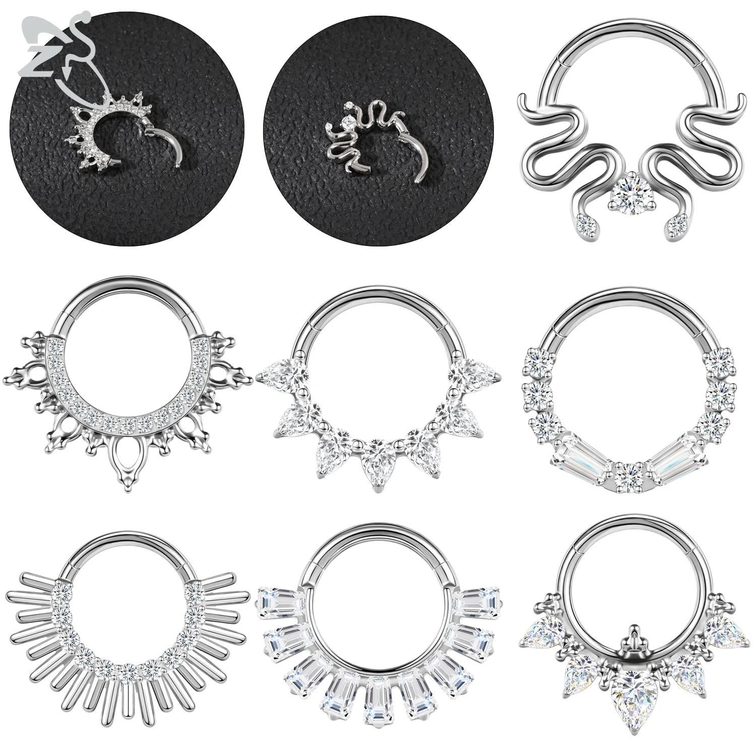ZS-1PC-G23-titanium-Septum-Ring-Crystal-Hoop-Nose-Piercing-Snake-Sun ...