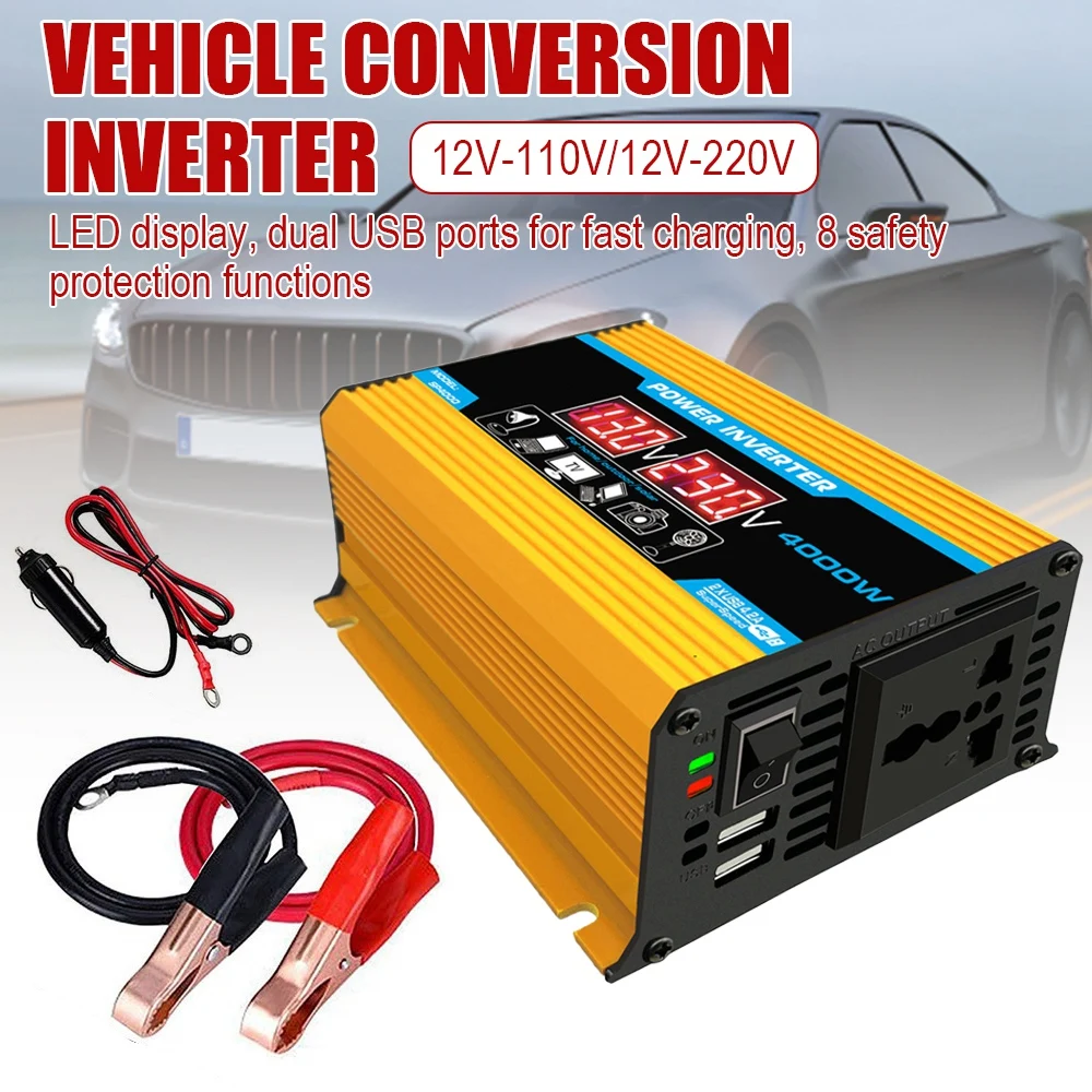 Power Inverter 4000W Car Power Inverter DC 12V To 110V 220V AC ...