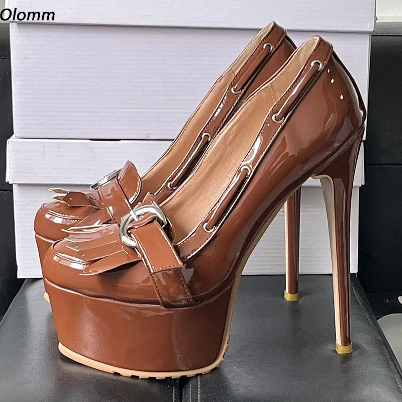 Olomm-Handmade-Women-Glossy-Pumps-Ultra-High-Heels-Round-Toe-Gorgeous ...