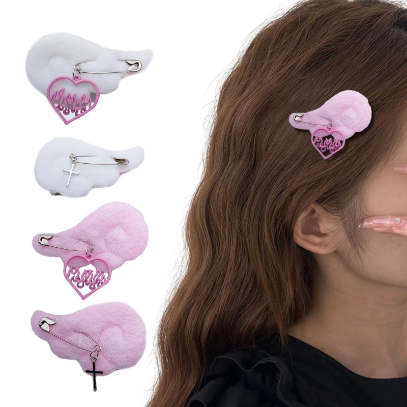 1-2pcs-Cute-Plush-Angel-Wing-Hair-Clip-Heart-Crosses-Hair-Pins-Plush ...