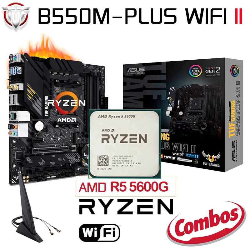 5600g combo r5 cpu + asus tuf gaming b550m plus (wi fi) ii am4 placa mãe ddr4 ryzen kit amd ...