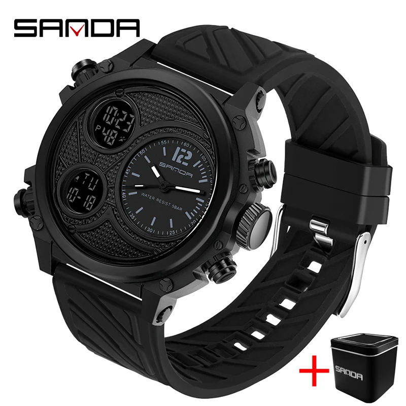 SANDA-LED-Sport-Digital-Watches-50m-Waterproof-Electronic-Wristwatch-Three-Time-Display-Quartz ...