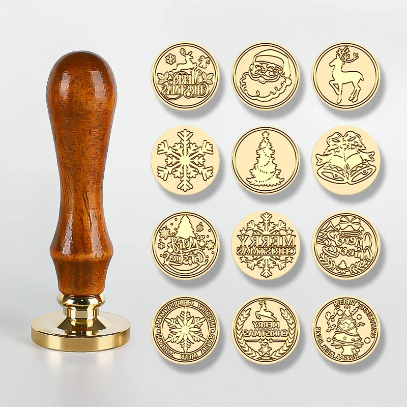 Wax-Seal-Stamp-Set-With-Wooden-Handle-Christmas-Santa-Claus-Deer-Snow ...
