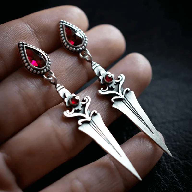 Vintage-Medieval-Gothic-Sword-Drop-Earrings-For-Waterdrop-Women-Red ...