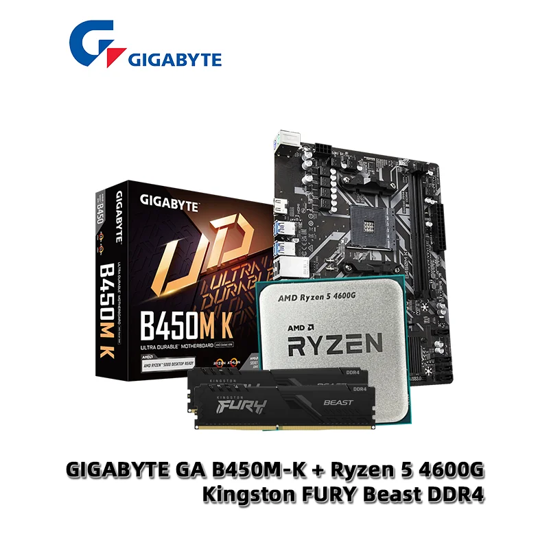 AMD Ryzen 5 4600G R5 4600G CPU + GIGABYTE GA B450M K Motherboard ...