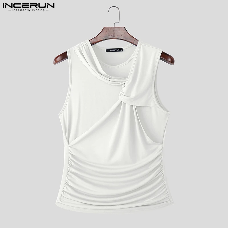 INCERUN Men Tank Tops Solid Color O-neck Sleeveless Casual Male Vests ...