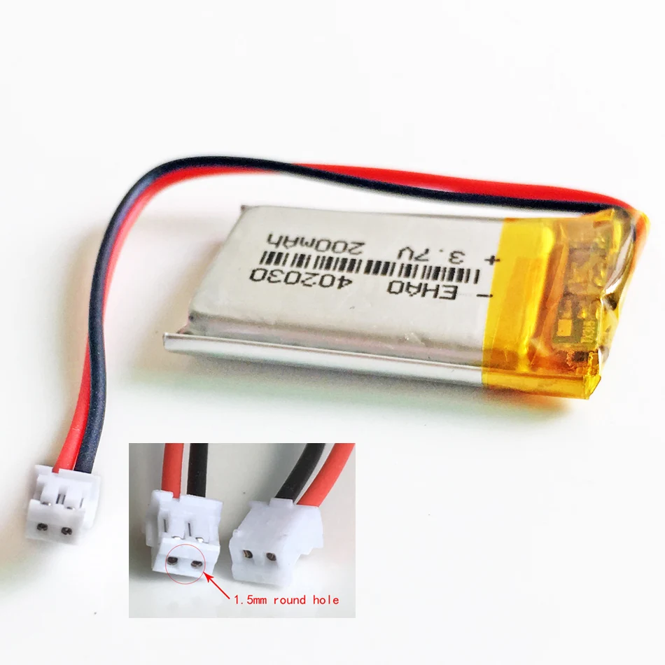 Bateria recarregável do polímero do lítio, 3.7V, 200mAh, 402030, + JST, ZH, 1.5mm, 2pin, MP3 ...