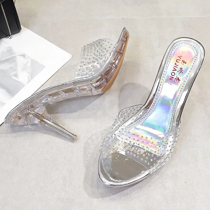 Transparent Crystal Slippers Women Summer Sandals 9cm Sexy High Heel ...