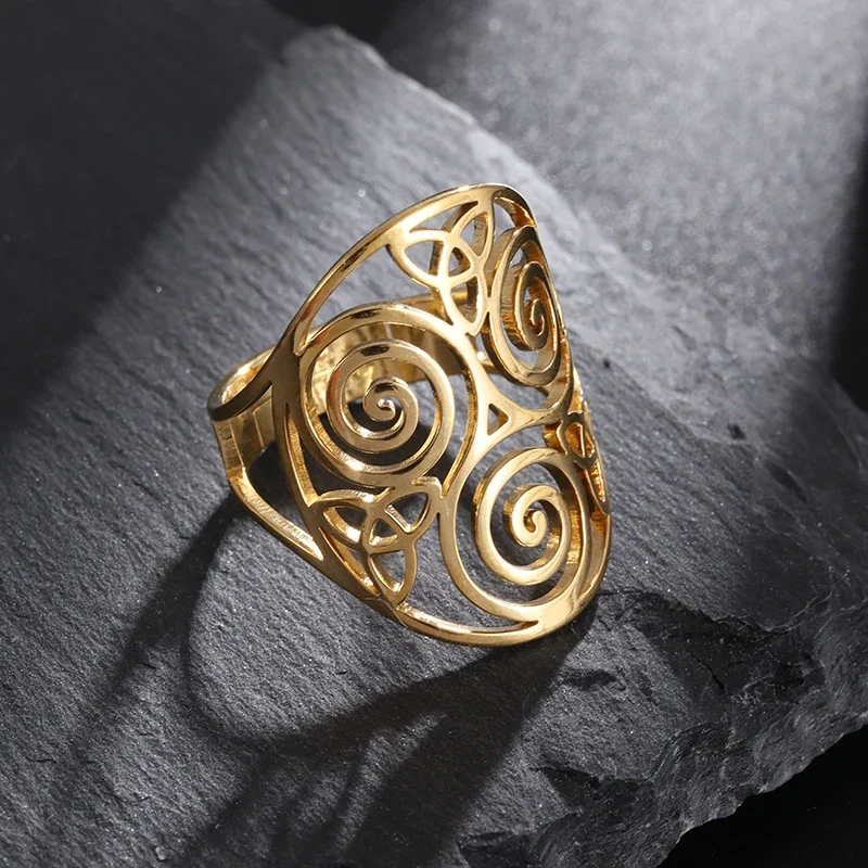 Stainless-Steel-Adjustable-Triskele-Rings-Celtic-Knot-Spiral-Amulet ...