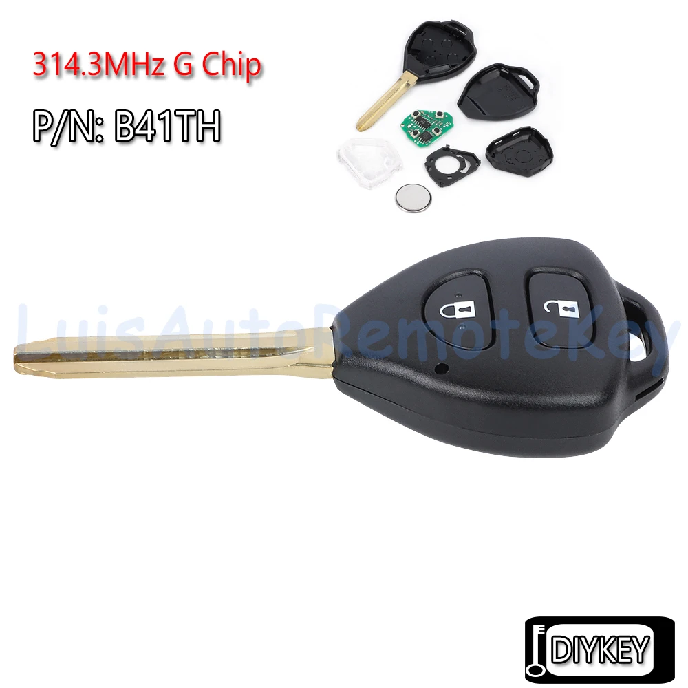 2 Buttons Remote Car Key Fob 314.3MHz G Chip Replacement for Toyota ...