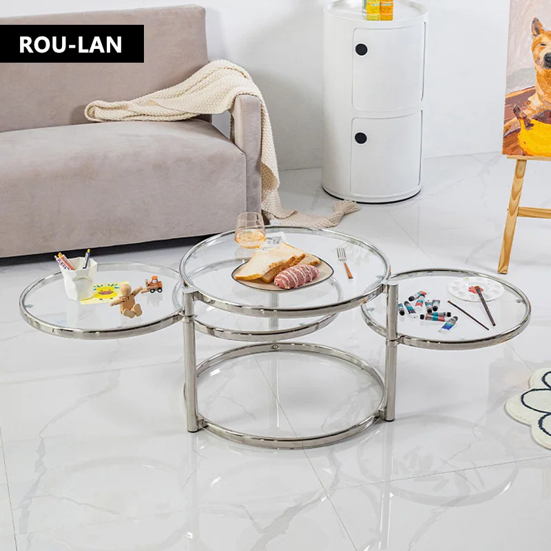 Tempered Glass Coffee Table Household Stainless Steel Tea Table Light ...