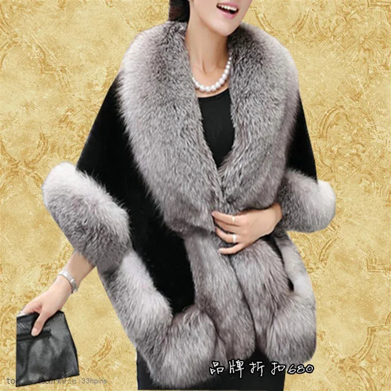 Poncho-de-piel-sint-tica-de-zorro-para-mujer-capa-de-vis-n-y-conejo ...