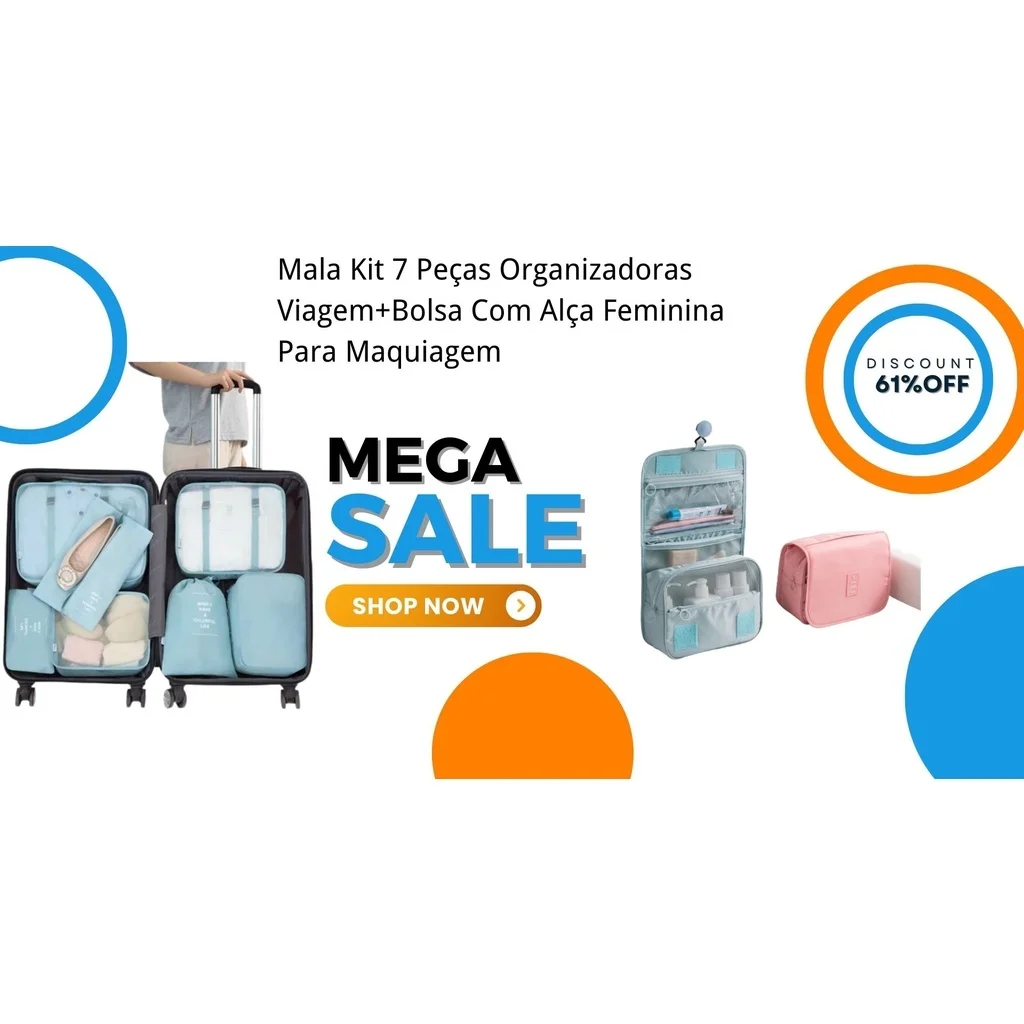 Mala Kit 7 Peças Organizadoras Viagem + Bolsa Com Alça Feminina Para ...