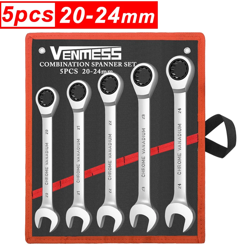 Ratcheting Combination Wrench Set,12 Point Box End & Open End Metric Chrome Vanadium Steel ...