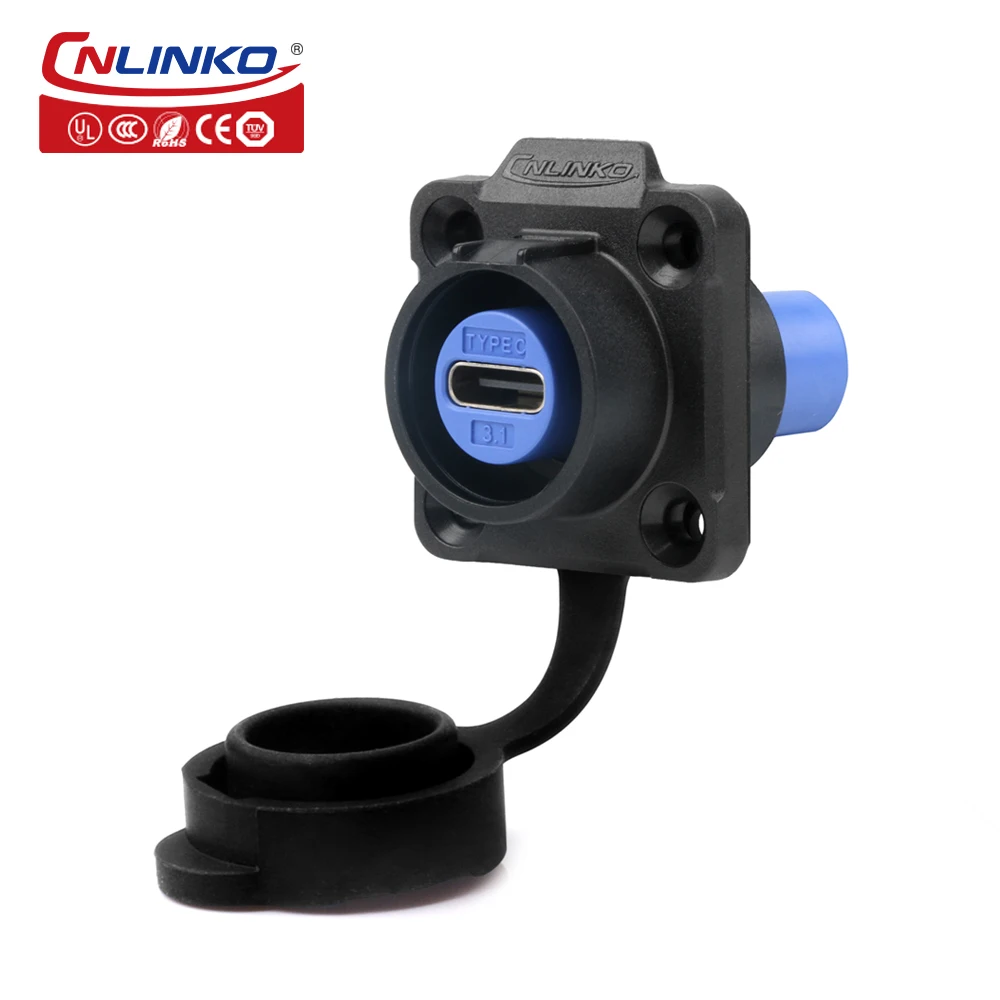 CNLINKO-Waterproof-Type-C-USB-3-1-5A-Female-Socket-Jacks-Panel-Mount ...