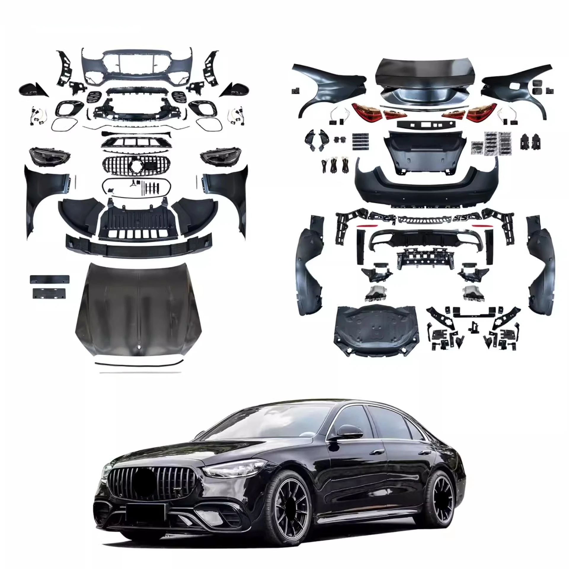 Front-Rear-Bumper-Engine-Cover-Headlight-Taillight-for-Mercedes-Benz-S ...