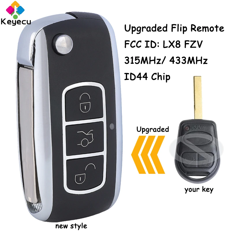 KEYECU Upgraded Flip Remote Car Key With 3 Buttons 315MHz 433MHz ID44 ...