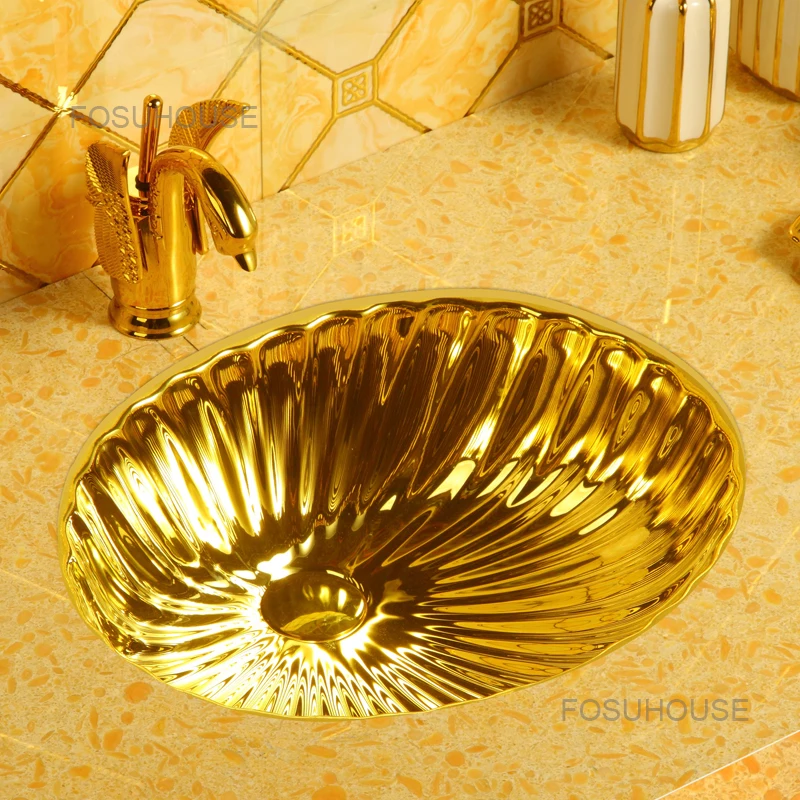 European-Under-Stage-Basin-Oval-Embedded-Golden-Bathroom-Sinks-Wash ...