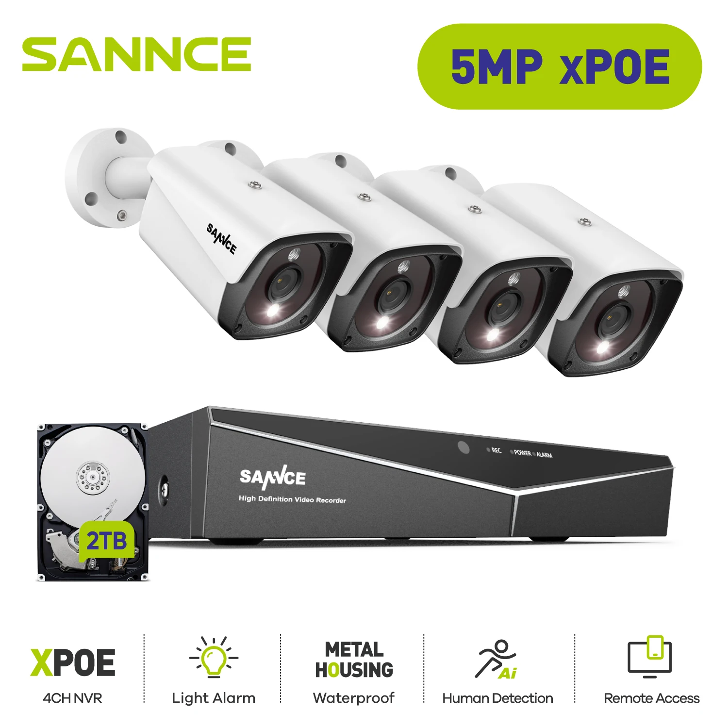 Sannce 4ch 5mp Poe Nvr Kit Cctv Security System 5mp Ir Ip66 Waterproof ...